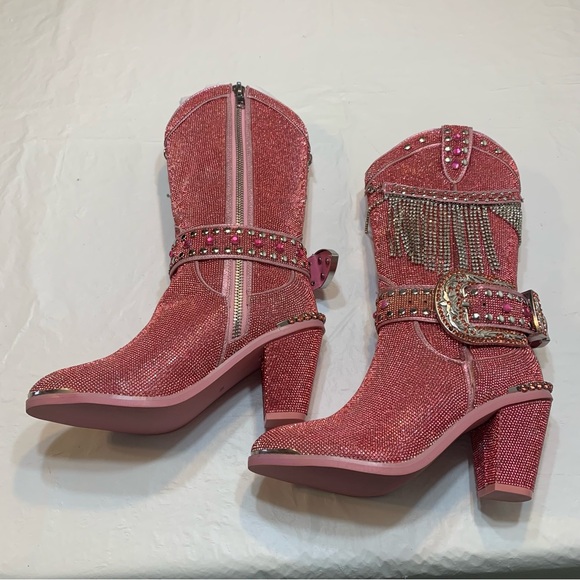 Dolls Kill | Shoes | Fringe Sheriff Shine Cowboy Boots Pink Rhinestone ...
